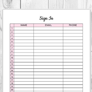 Sign up Sheet Pink Printable Editable Event Sheet Email List Contact ...