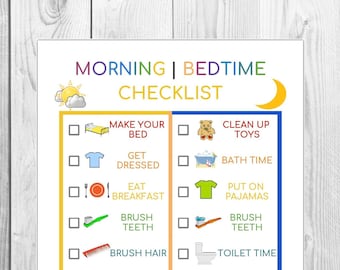 Kids Morning/bedtime Checklist Printable Chore Chart Kid | Etsy