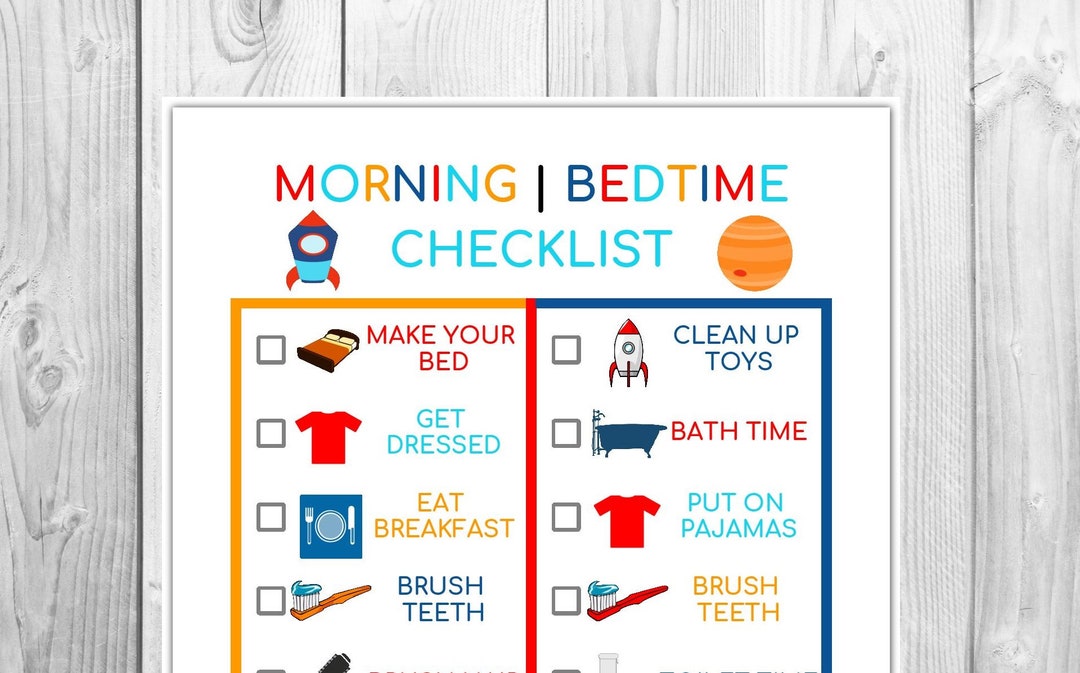 Kids Space Morning/bedtime Checklist Printable Chore Chart Kid Routine ...