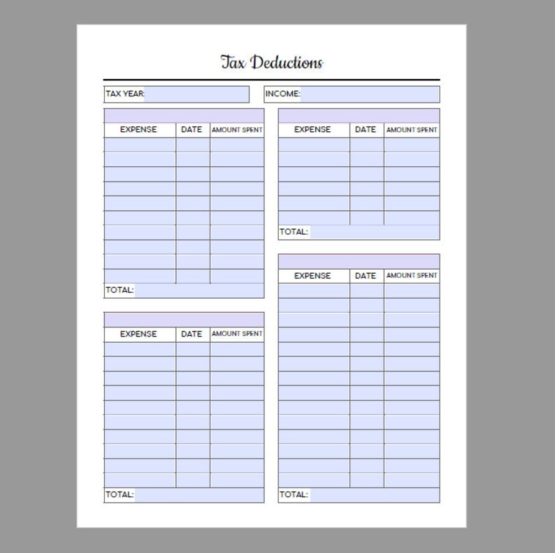 Tax Deductions Printable Editable Vehicle Mileage Expense | Etsy