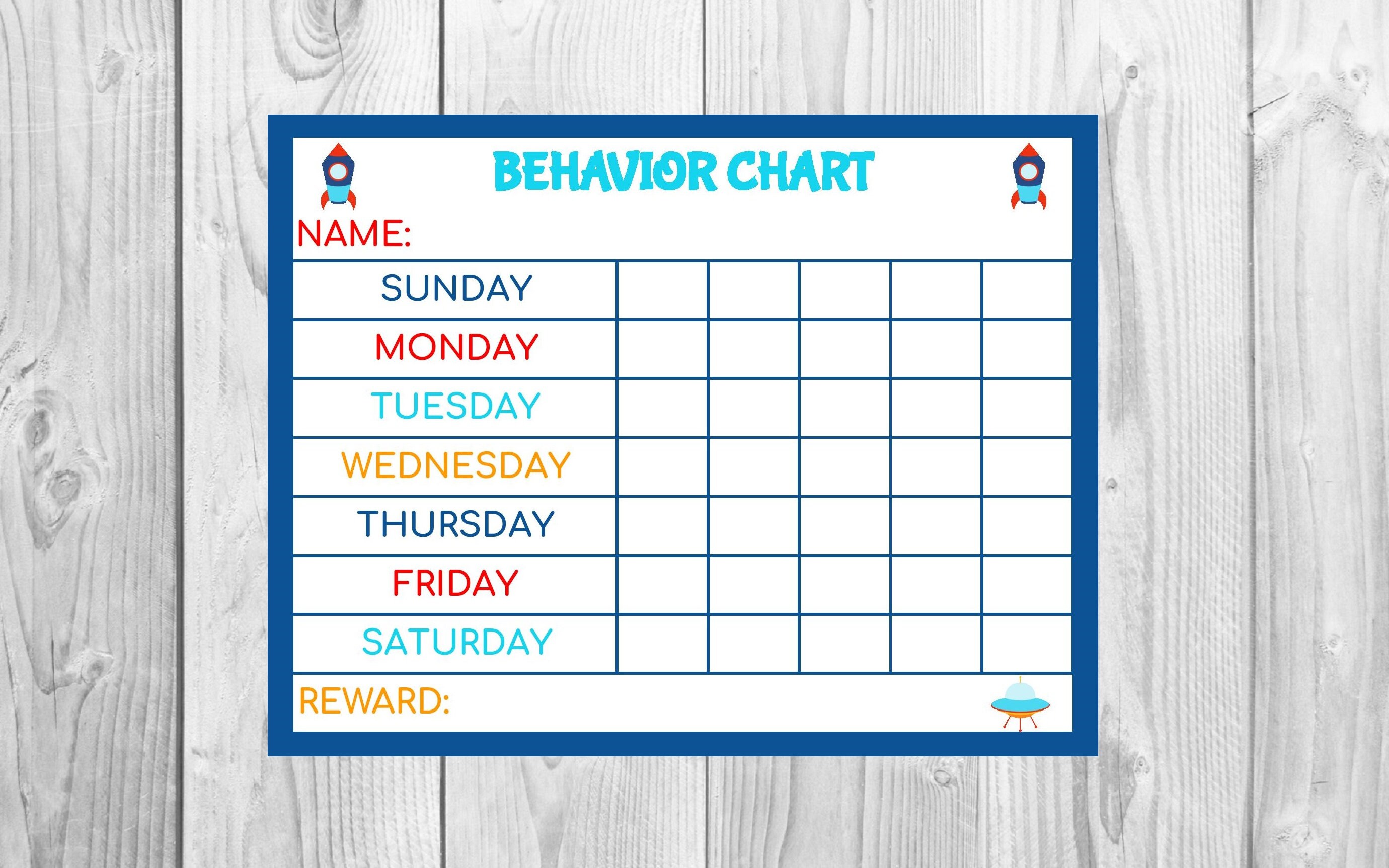 Kids Behavior Chart Printable Space Theme Chore Chart Sticker Chart Kid ...