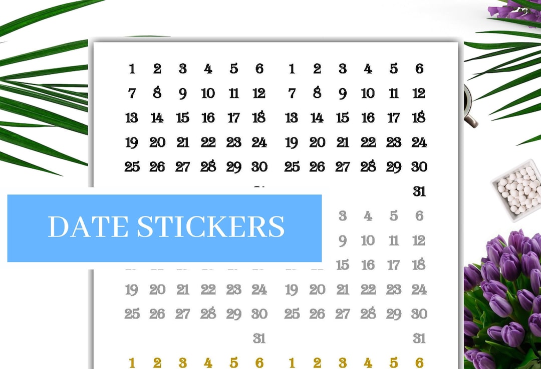 Date Numbers Stickers Gold Silver Black Erin Condren Bullet Journal ...