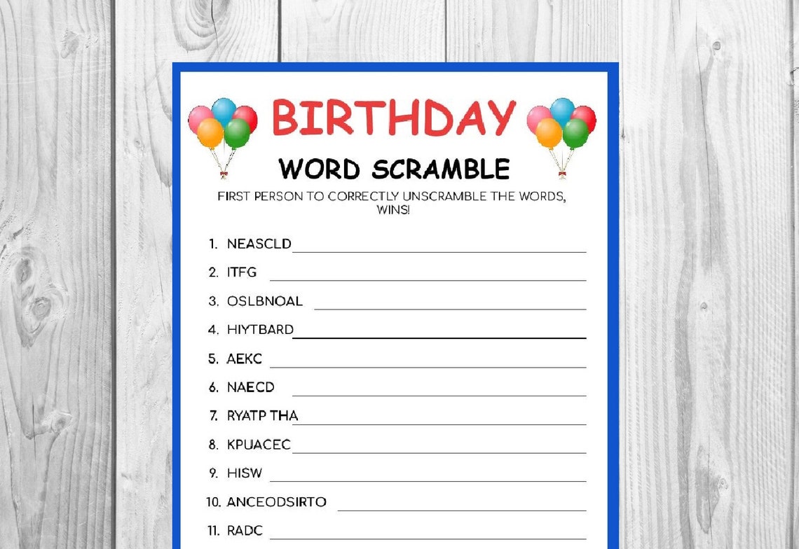 Birthday Word Scramble & Word Search Kid Games Birthday | Etsy