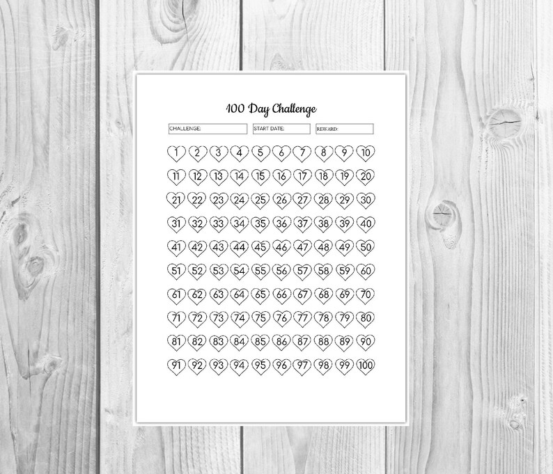 100 Day Challenge Printable Habit Tracker Daily Habits - Etsy