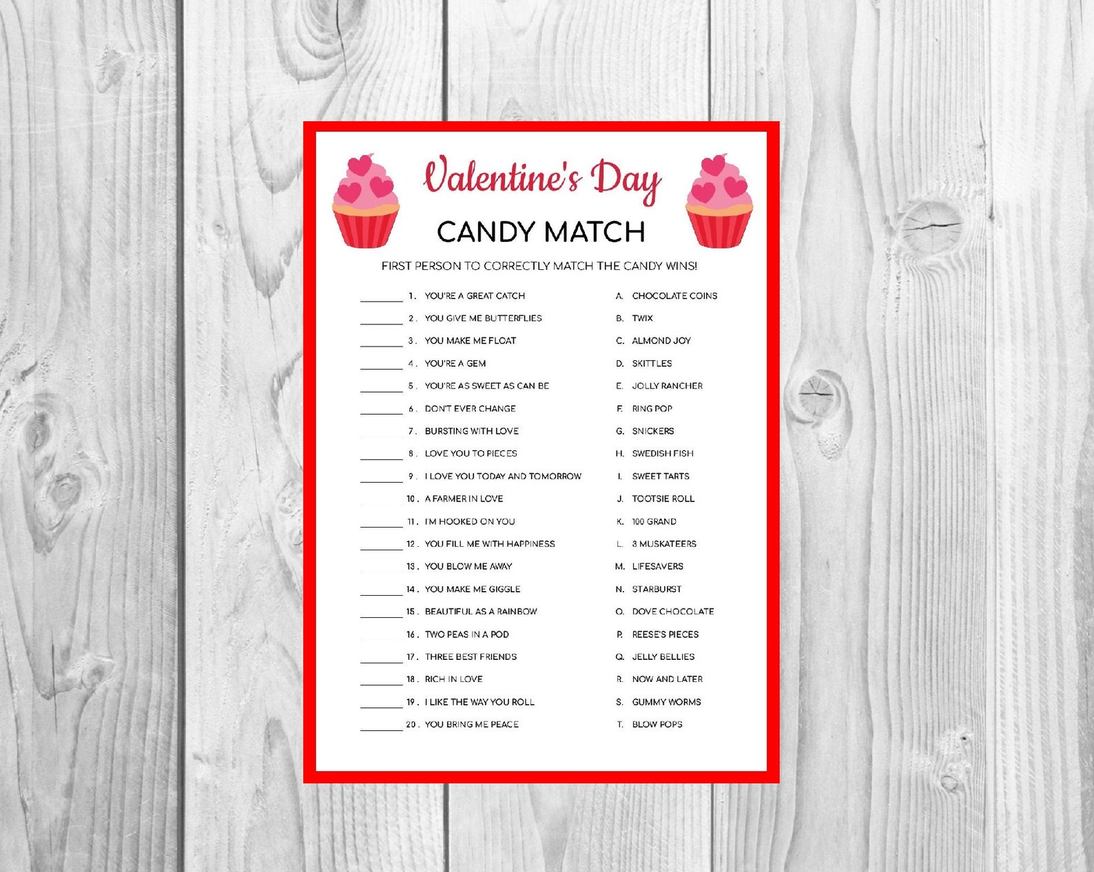 Valentine's Day Candy Match Game Kid Games Printable | Etsy