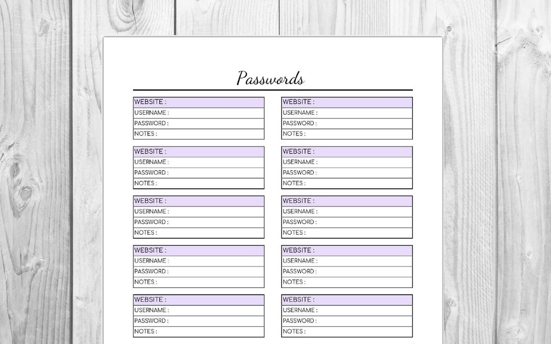 Planner Classic Editable Purple Password Tracker Editable PDF Printable ...