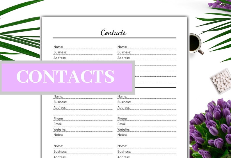 Contacts Editable Page Printable Address Book Phone Numbers - Etsy