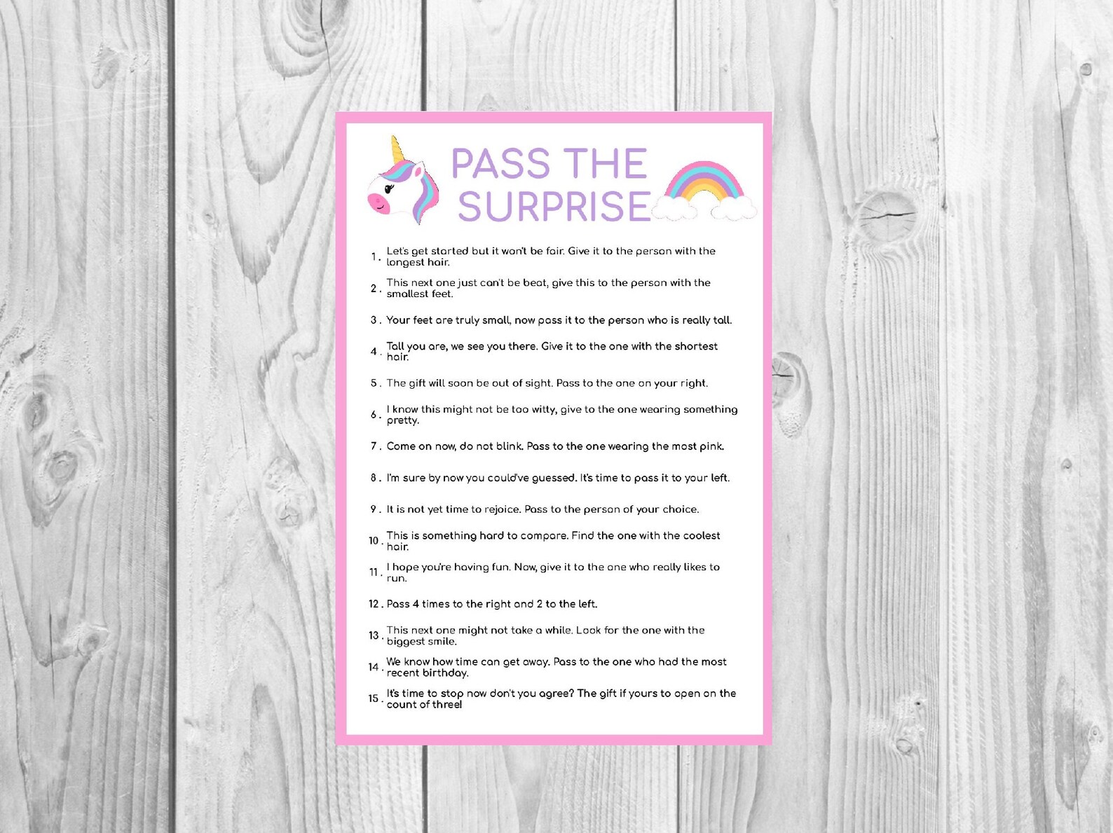 Pass the Gift Unicorn Game Girls Birthday Game Family Game - Etsy