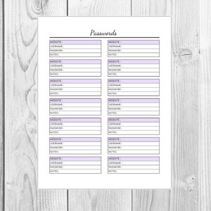 Planner Classic Editable Purple Password Tracker Editable PDF Printable ...