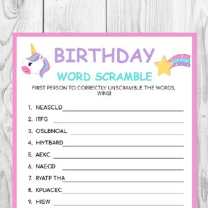 Unicorn Birthday Word Scramble & Word Search | Kid Games | Birthday ...