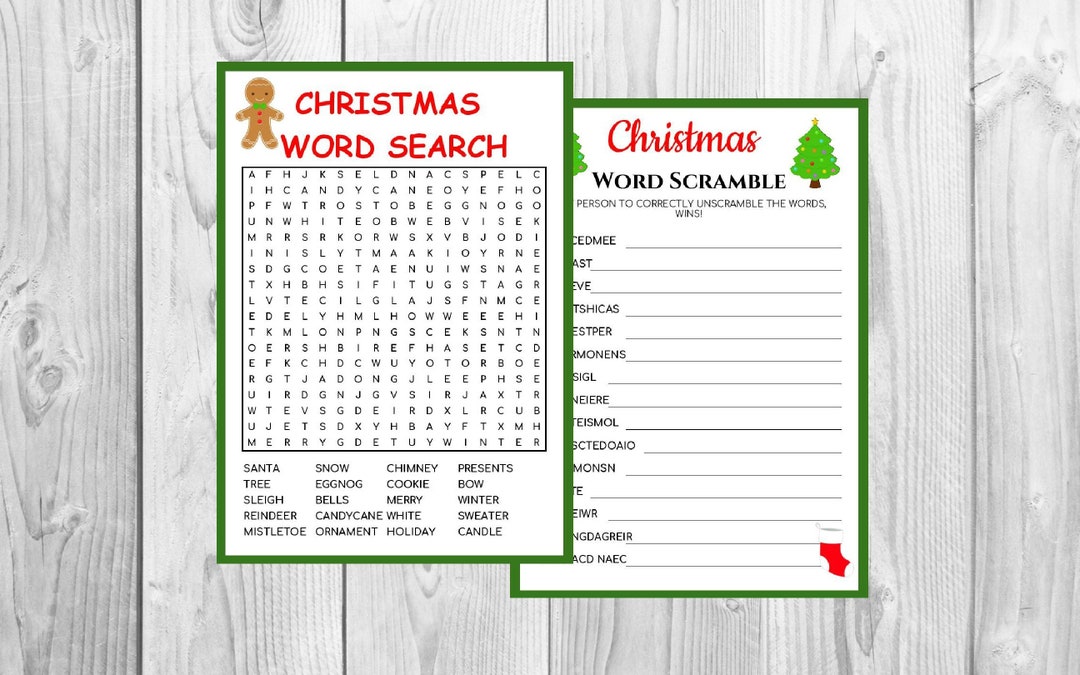 Christmas Games Word Scramble Word Search Kid Games Printable Christmas ...
