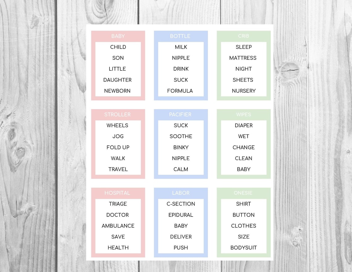 Baby Shower Taboo 63 Cards Printable Family Games - Etsy