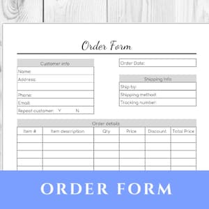 Order Form Printable Editable PDF- Instant Download- Customer Form ...