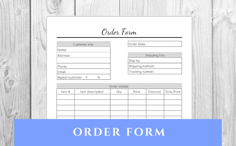 Order Form Printable Editable PDF Instant Download Customer - Etsy