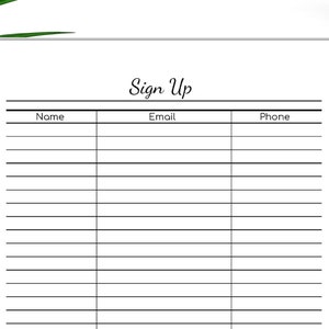 Sign up Sheet Printable | Editable Event Sheet | Email List | Contact ...
