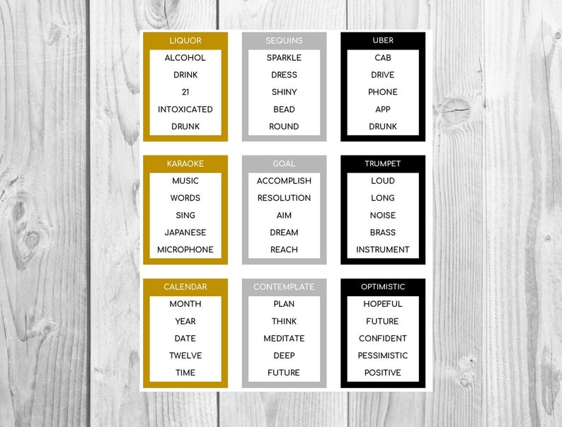 New Years Taboo 63 Cards Printable Family Games Printable - Etsy