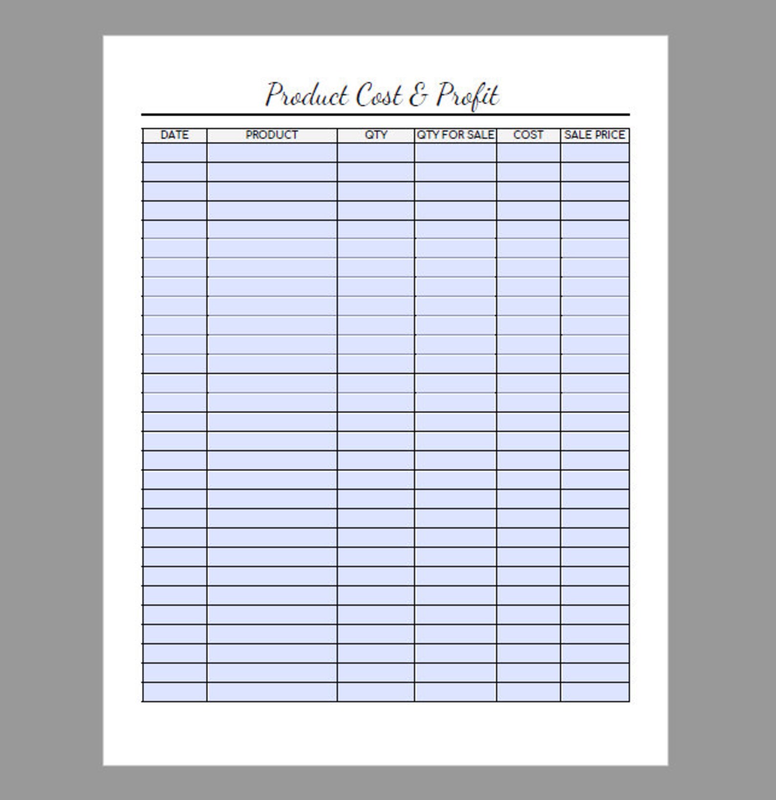 Product Cost and Profit Printable Editable Instant Download Profit ...