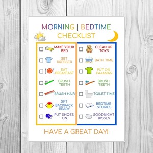 Kids Morning/bedtime Checklist Printable Chore Chart Kid Routine Chart ...