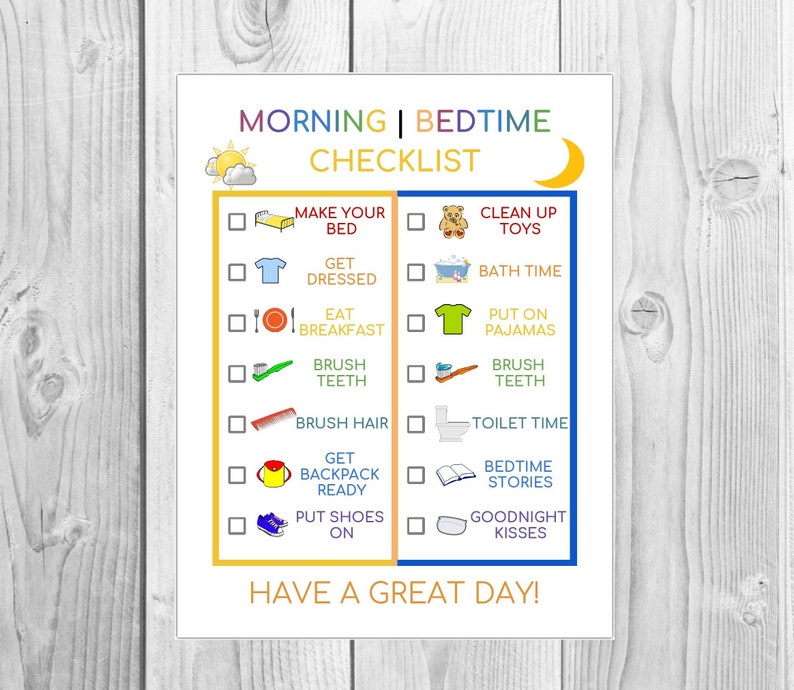 Kids Morning/bedtime Checklist Printable Chore Chart Kid | Etsy