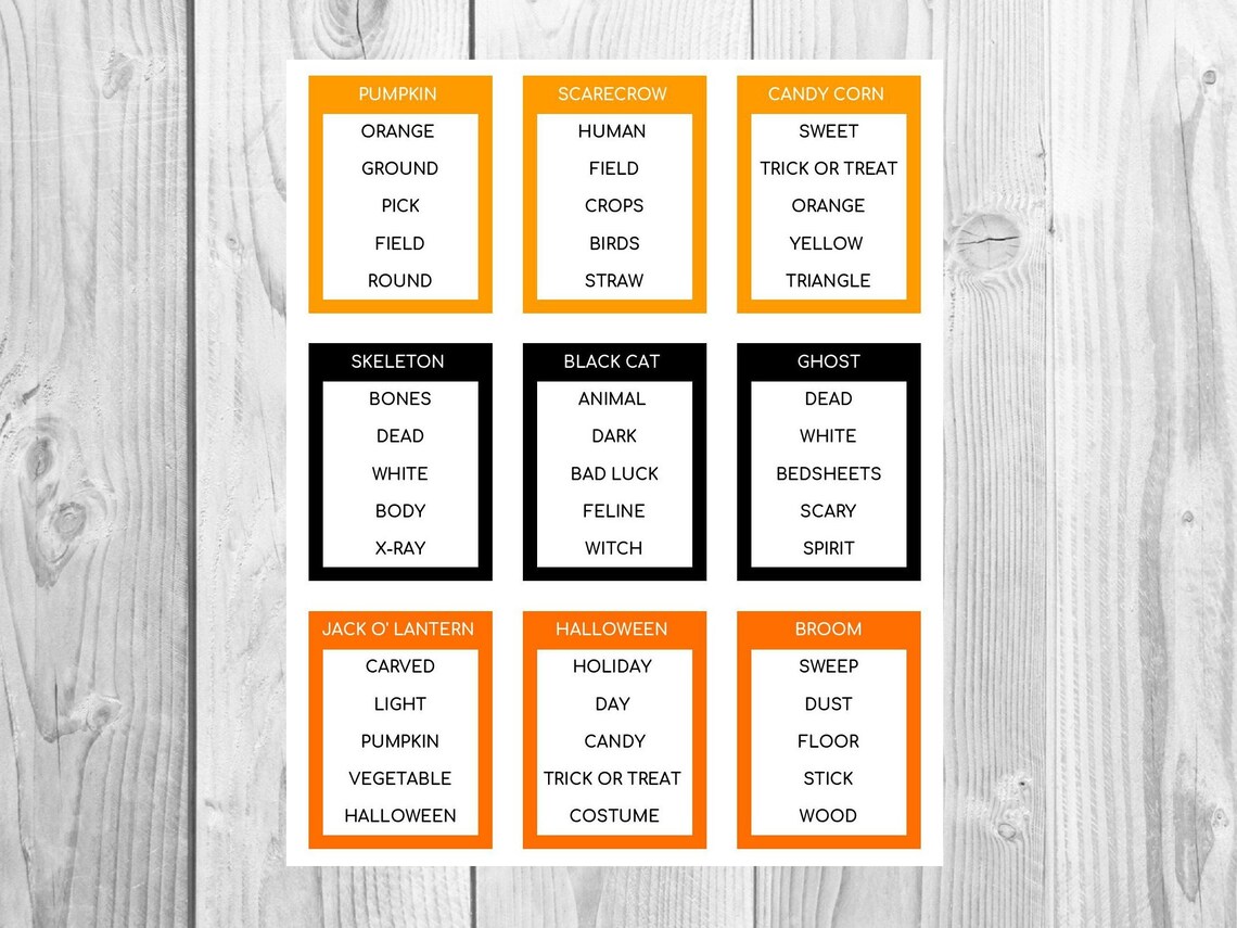 Halloween Taboo 81 Cards Printable Family Games Printable - Etsy