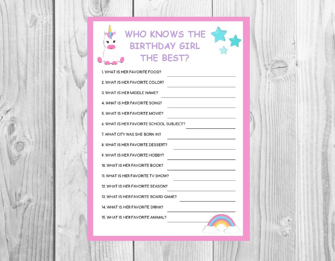 Unicorn Birthday Game Printable Who Knows the Birthday Girl - Etsy