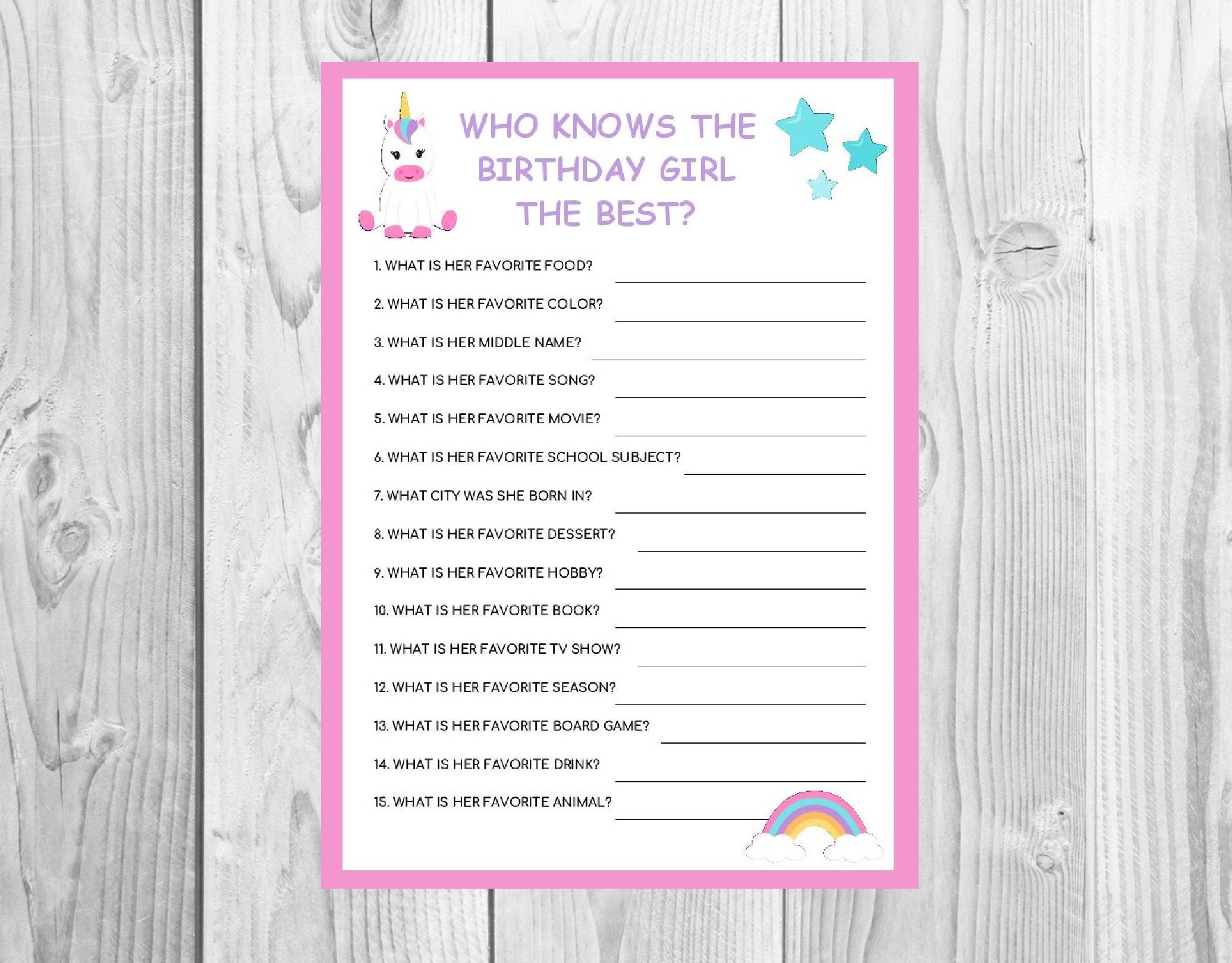 Unicorn Birthday Game Printable Who Knows the Birthday Girl - Etsy