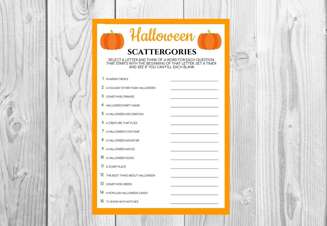 Halloween Scattergories Halloween Games Holiday Game - Etsy