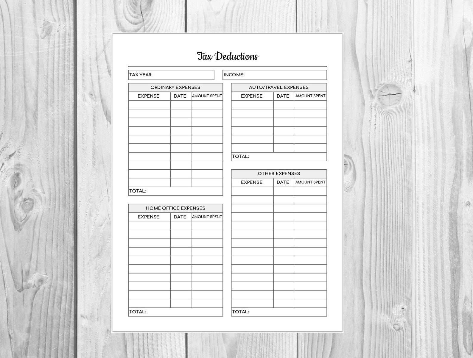 Tax Deductions Printable Editable Vehicle Mileage Expense - Etsy