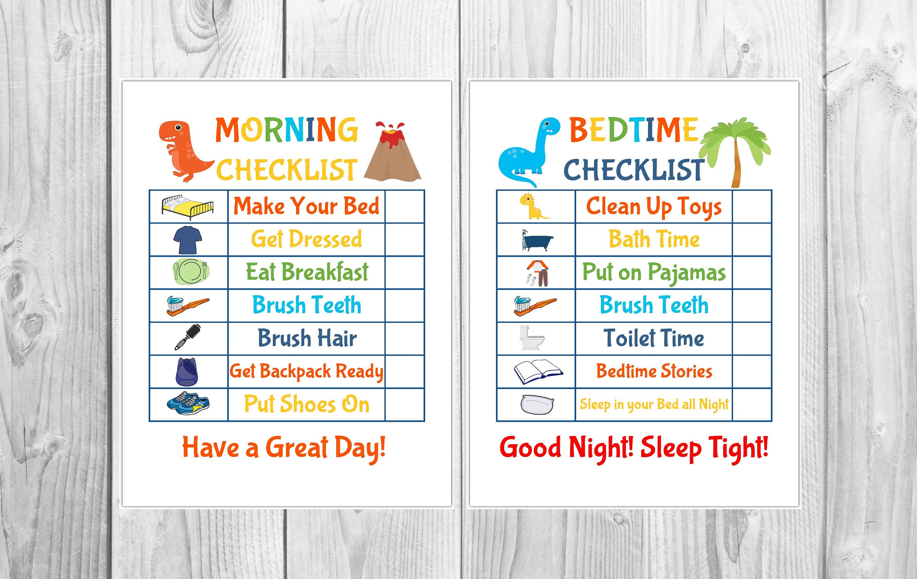 Kids Morning/bedtime Dinosaur Checklist Printable Chore - Etsy