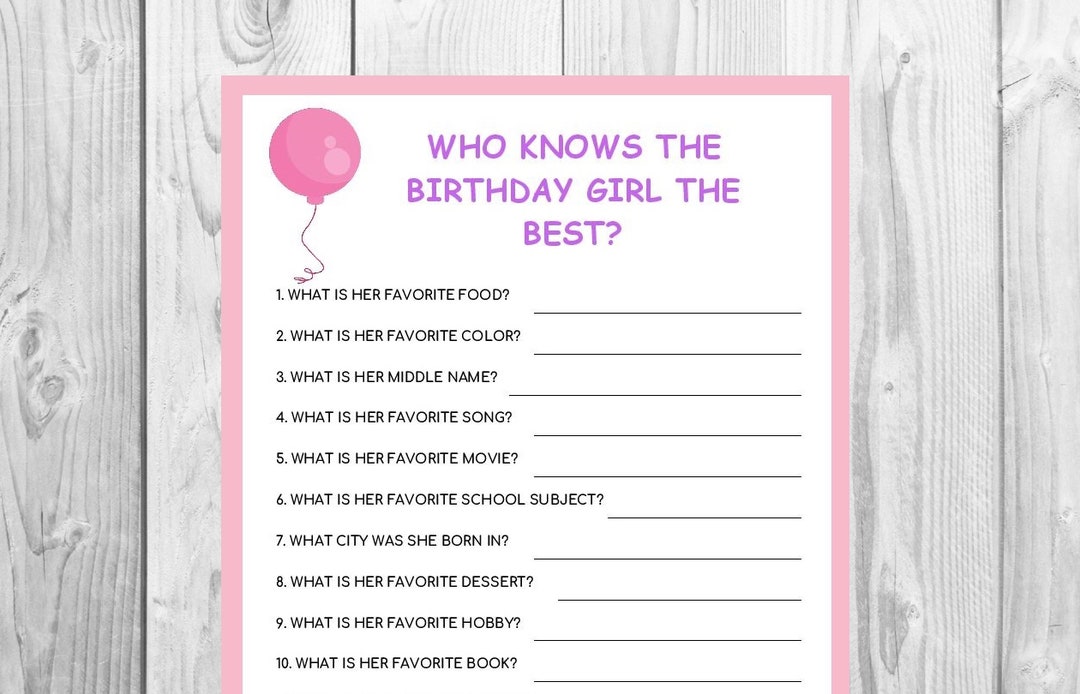 Pink Birthday Game | Who Knows the Birthday Girl Printable | Kids Games ...