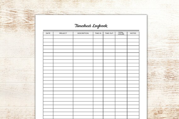 Timesheet Log PDF Work Hours Schedule Printable Instant - Etsy