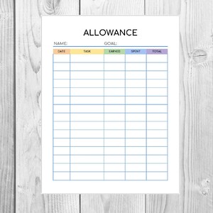 Kid Allowance Tracker Savings Tracker Kids Money Printable Instant ...