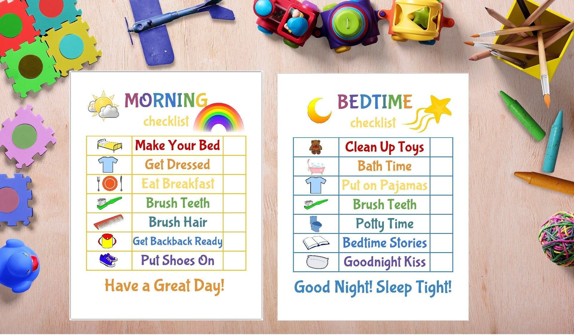 Kids Morning/bedtime Checklist Printable | Chore Chart | Kid Routine ...