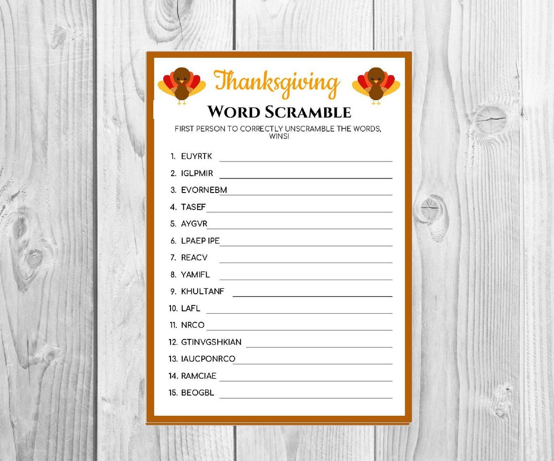 Thanksgiving Word Scramble Kid Games Printable | Etsy