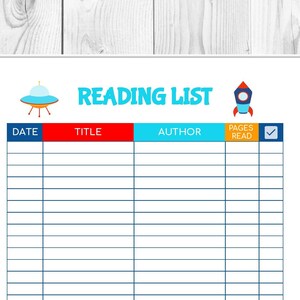 Reading Log Printable Space Chore Chart book Log Reading - Etsy