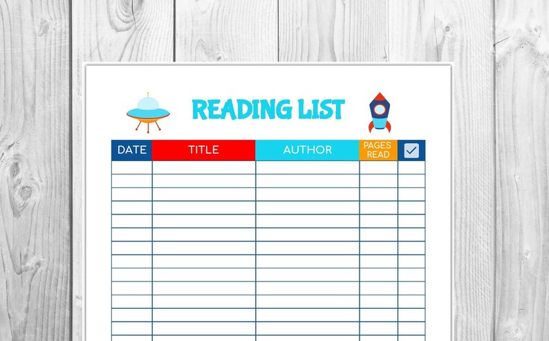 Reading Log Printable Space Chore Chart book Log Reading - Etsy