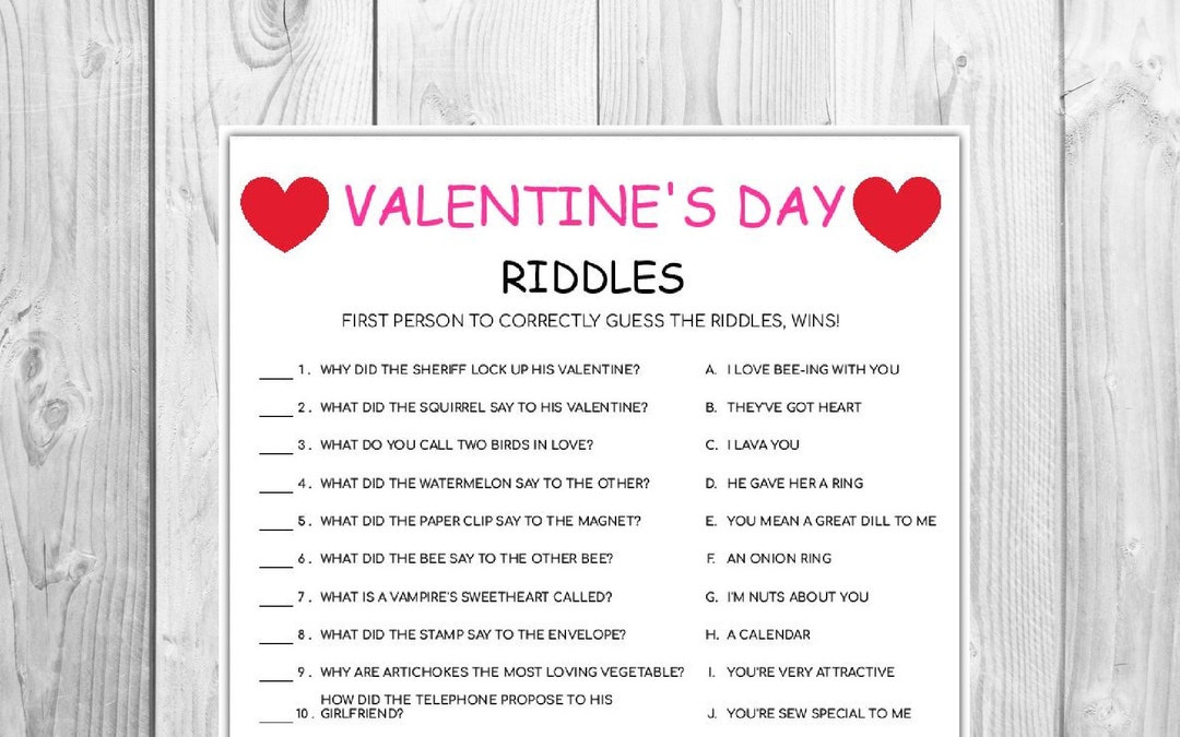 Valentine's Day Riddles Game Kid Games Printable Valentine Game Family ...