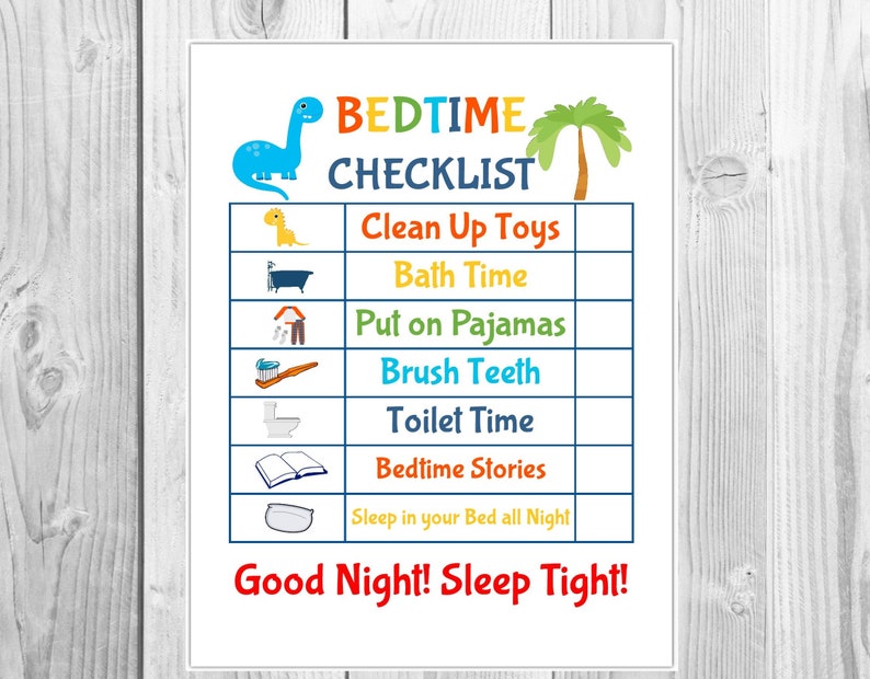 Kids Morning/bedtime Dinosaur Checklist Printable Chore - Etsy