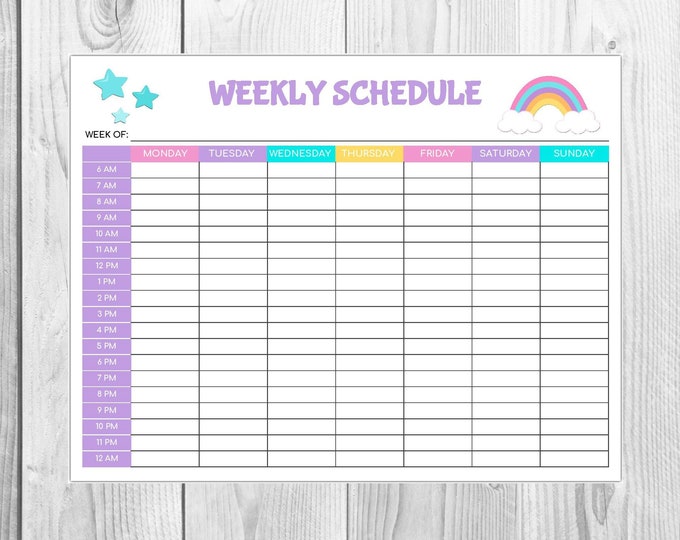 Weekly Schedule Editable Colorful Kid Printable Hourly - Etsy