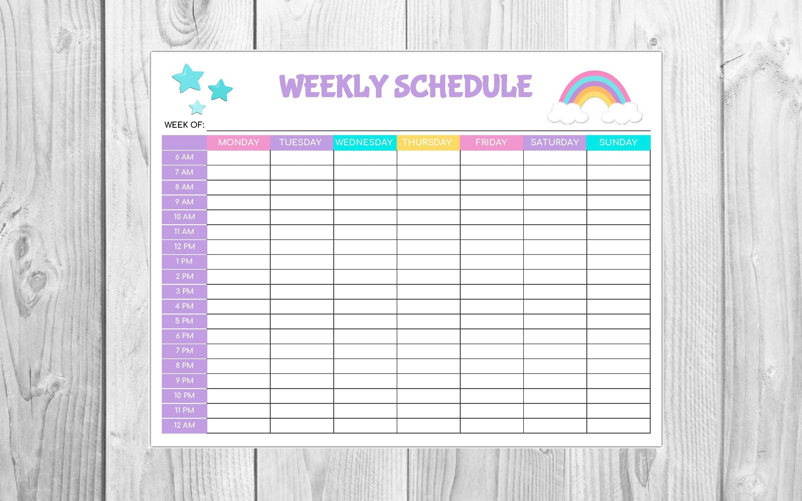 Weekly Schedule Editable Colorful Kid Printable Hourly Schedule ...