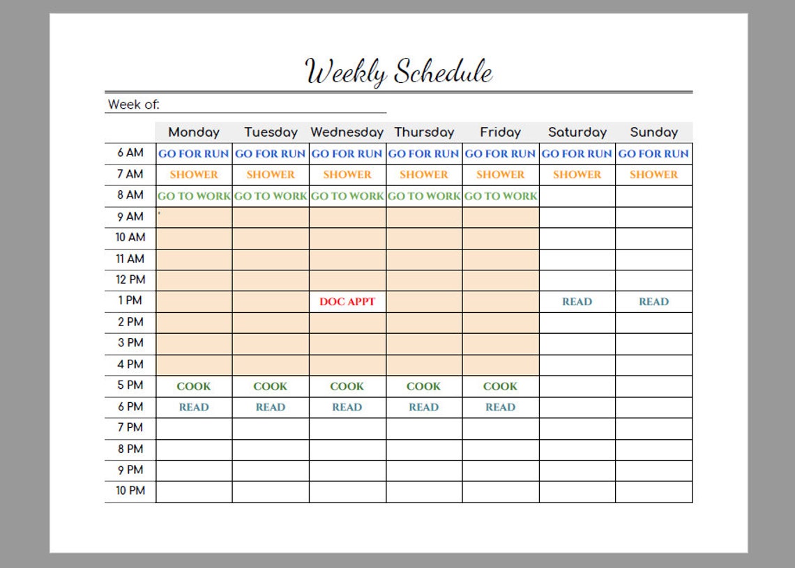 Weekly Schedule Editable PDF Hourly Schedule Printable - Etsy