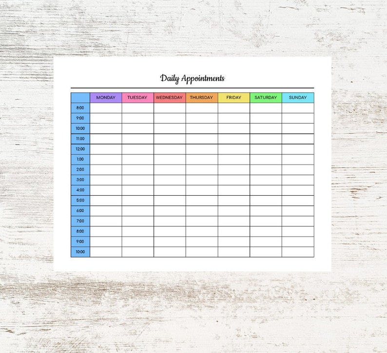 Daily Appointments Colorful Printable Editable Appointment - Etsy