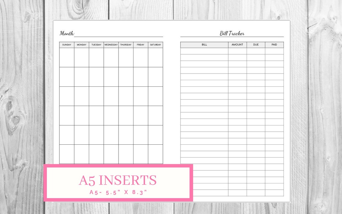 A5 Bill Tracker With Calendar Printable Financial Planner - Etsy