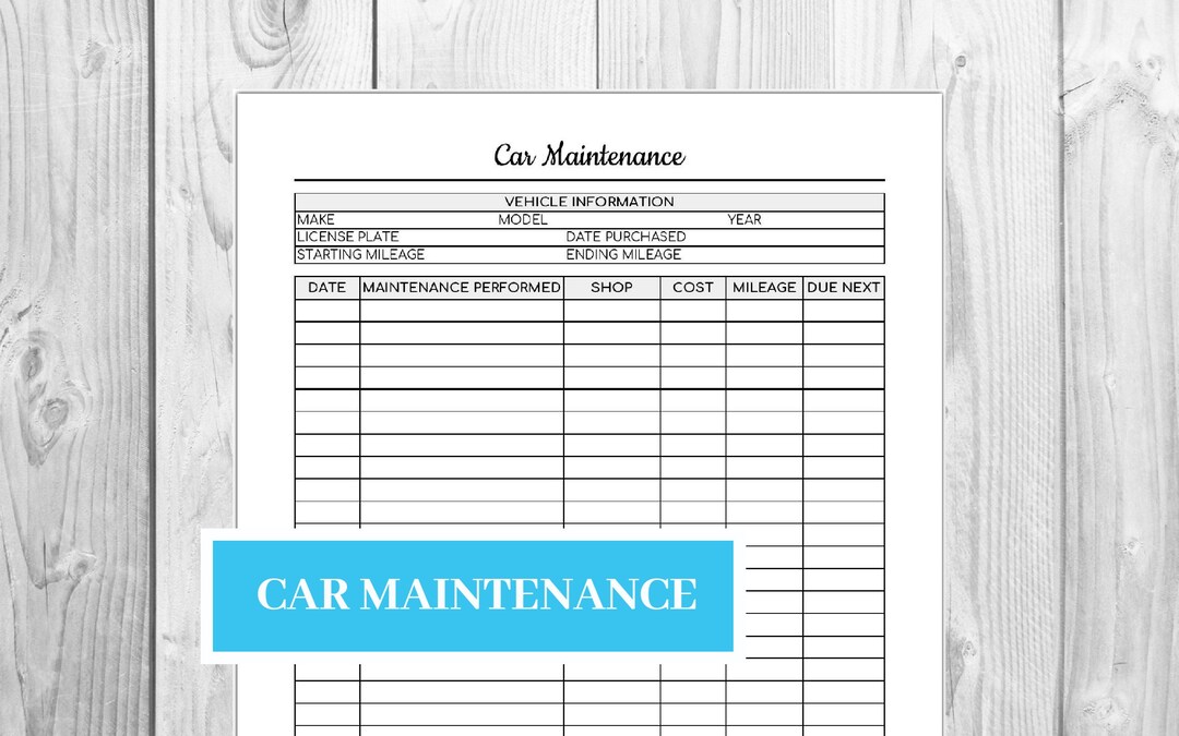 Car Maintenance Printable Editable Vehicle Records Instant Download US ...