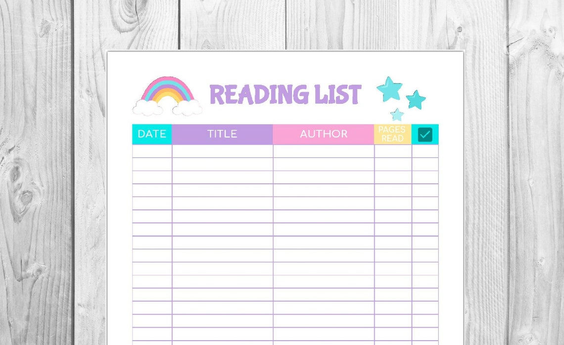 Reading Log Printable Unicorn Chore Chart book Log - Etsy