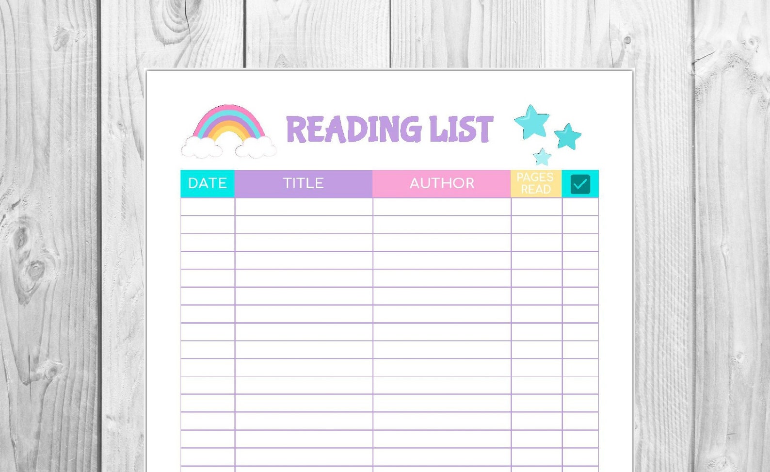 Reading Log Printable Unicorn Chore Chart book Log - Etsy