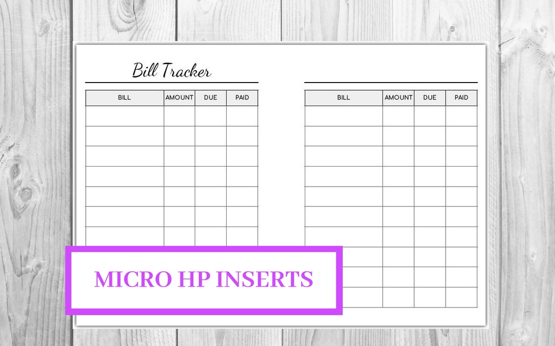 Micro HP Bill Tracker Printable Financial Insert Money Tracker Instant ...