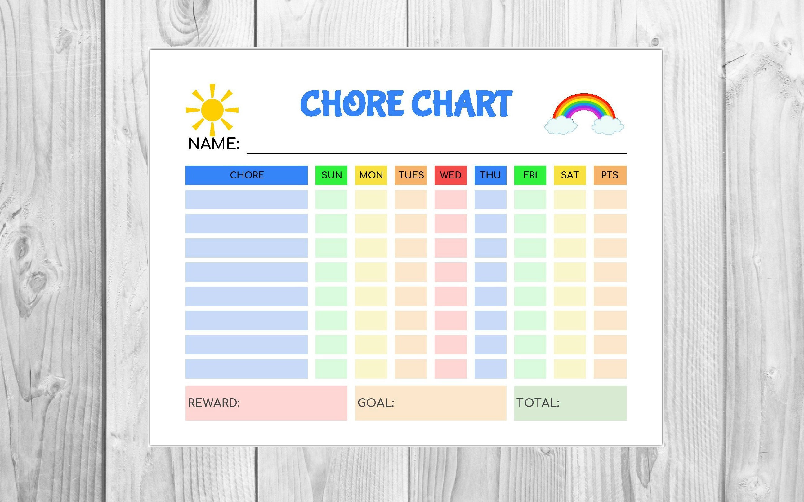 Reward Chart Chore List PDF Printable Chore Chart - Etsy Canada