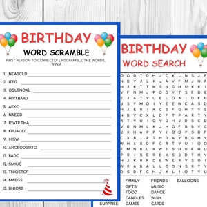 Birthday Word Scramble & Word Search | Kid Games | Birthday Party Games ...