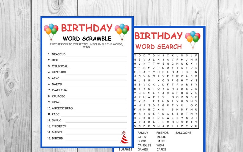 Birthday Word Scramble & Word Search Kid Games Birthday | Etsy